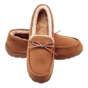 la plage mens slippers moccasin memory foam warm plush house slippers, indoor outdoor comfortable winter house shoes 12 us brown