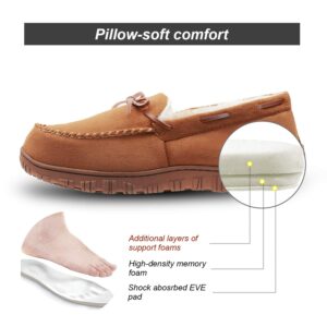 LA PLAGE Mens Slippers Moccasin Memory Foam Warm Plush House Slippers, Indoor Outdoor Comfortable Winter House Shoes 12 US Brown