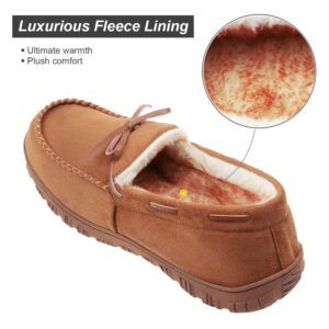 LA PLAGE Mens Slippers Moccasin Memory Foam Warm Plush House Slippers, Indoor Outdoor Comfortable Winter House Shoes 12 US Brown