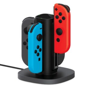 talk works joy-con charger dock for nintendo switch gaming controllers - 4-remote docking charging station,usb compatible w/ switch oled (black)