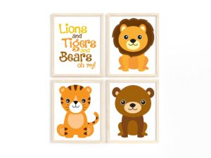 lions and tigers and bears oh my nursery art print set of 4