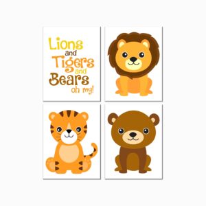 Lions and Tigers and Bears Oh My Nursery Art Print Set of 4