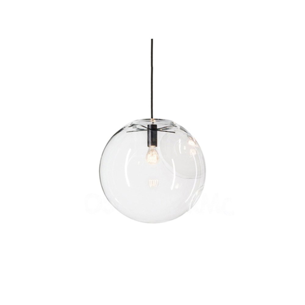 H XD GLOBAL E27 Industrial Clear Glass Globe Shade Pendant Lighting Modern Kitchen LOFT Hanging Light-1 Light (30cm)