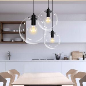 H XD GLOBAL E27 Industrial Clear Glass Globe Shade Pendant Lighting Modern Kitchen LOFT Hanging Light-1 Light (30cm)