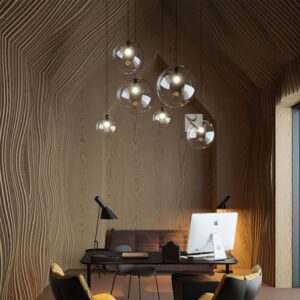 H XD GLOBAL E27 Industrial Clear Glass Globe Shade Pendant Lighting Modern Kitchen LOFT Hanging Light-1 Light (30cm)