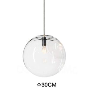 H XD GLOBAL E27 Industrial Clear Glass Globe Shade Pendant Lighting Modern Kitchen LOFT Hanging Light-1 Light (30cm)