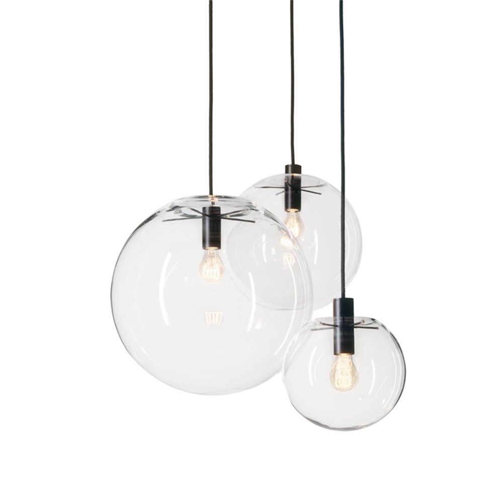 H XD GLOBAL E27 Industrial Clear Glass Globe Shade Pendant Lighting Modern Kitchen LOFT Hanging Light-1 Light (30cm)