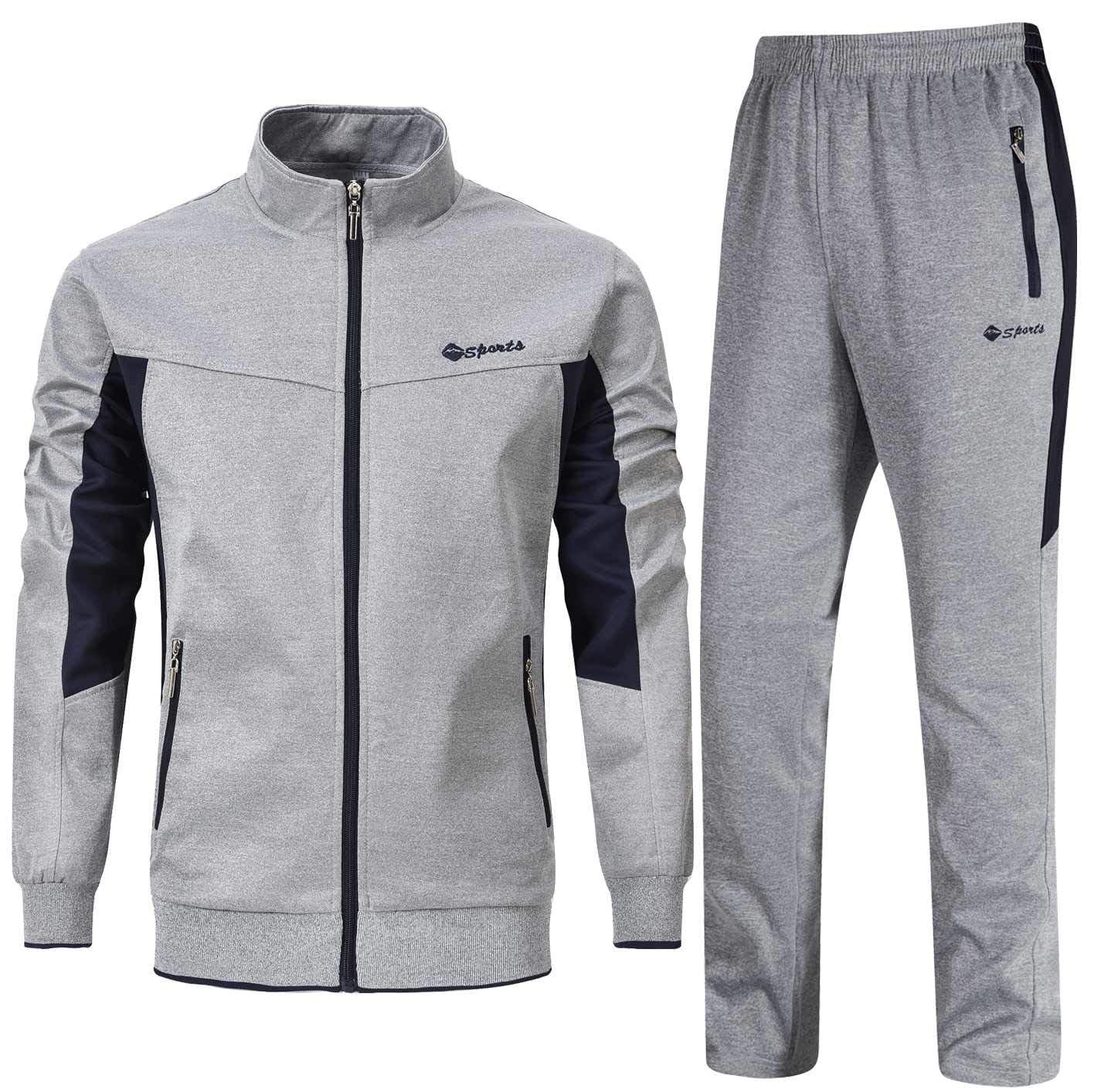 Rdruko Men's Tracksuit Sweatsuits 2 Piece Set Athletic Jogging Gym Activewear Sets(Grey,US XL)