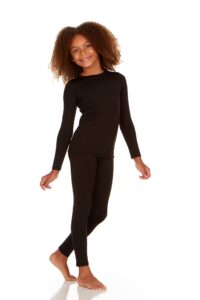 thermajane thermal underwear for kids long johns, girls thermal underwear set, base layer kids long underwear (black, x-large)