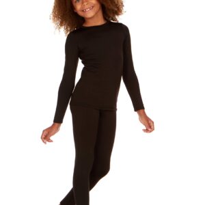 Thermajane Thermal Underwear for Kids Long Johns, Girls Thermal Underwear Set, Base Layer Kids Long Underwear (Black, X-Large)