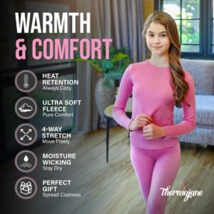 Thermajane Thermal Underwear for Kids Long Johns, Girls Thermal Underwear Set, Base Layer Kids Long Underwear (Black, X-Large)