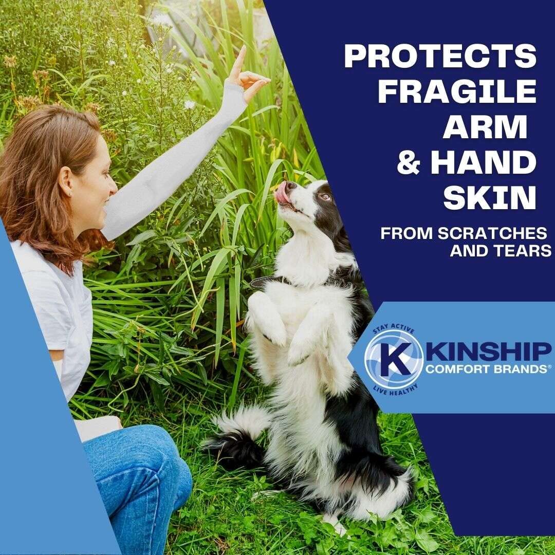 Kinship Comfort Brands Arm Sleeves Skin Protectors safe from Abrasions Bruising Thin Skin Tears & Sun | 1 Pair