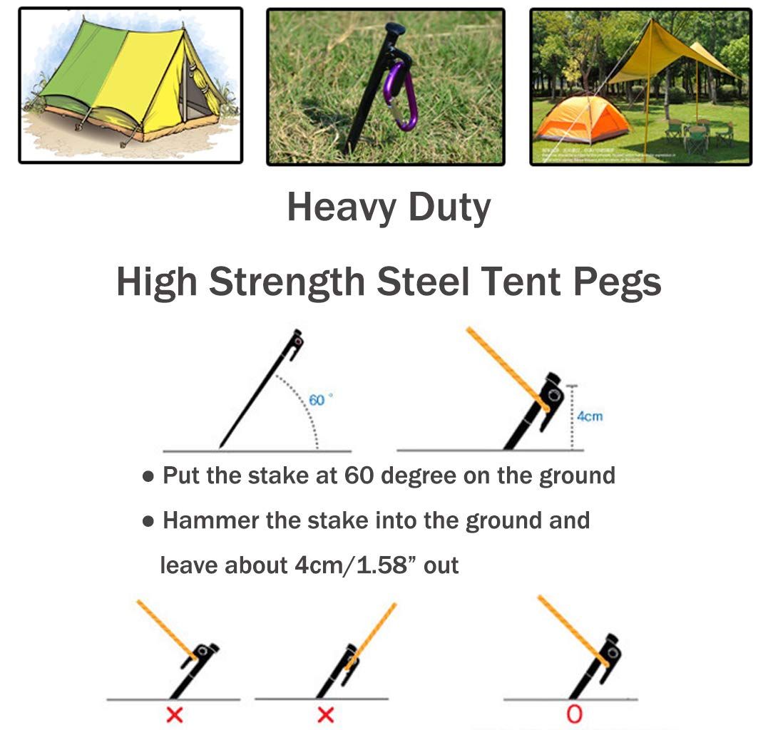 8 Pack Tent Stakes Heavy Duty 12 inch Steel Tent Pegs for Camping Unbreakable and Inflexible