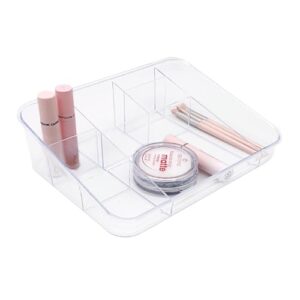 sunficon makeup tray organizer cosmetic display case office stationery storage holder countertop storage unit makeup box for bathroom drawers,vanities office desk,washable crystal clear acrylic