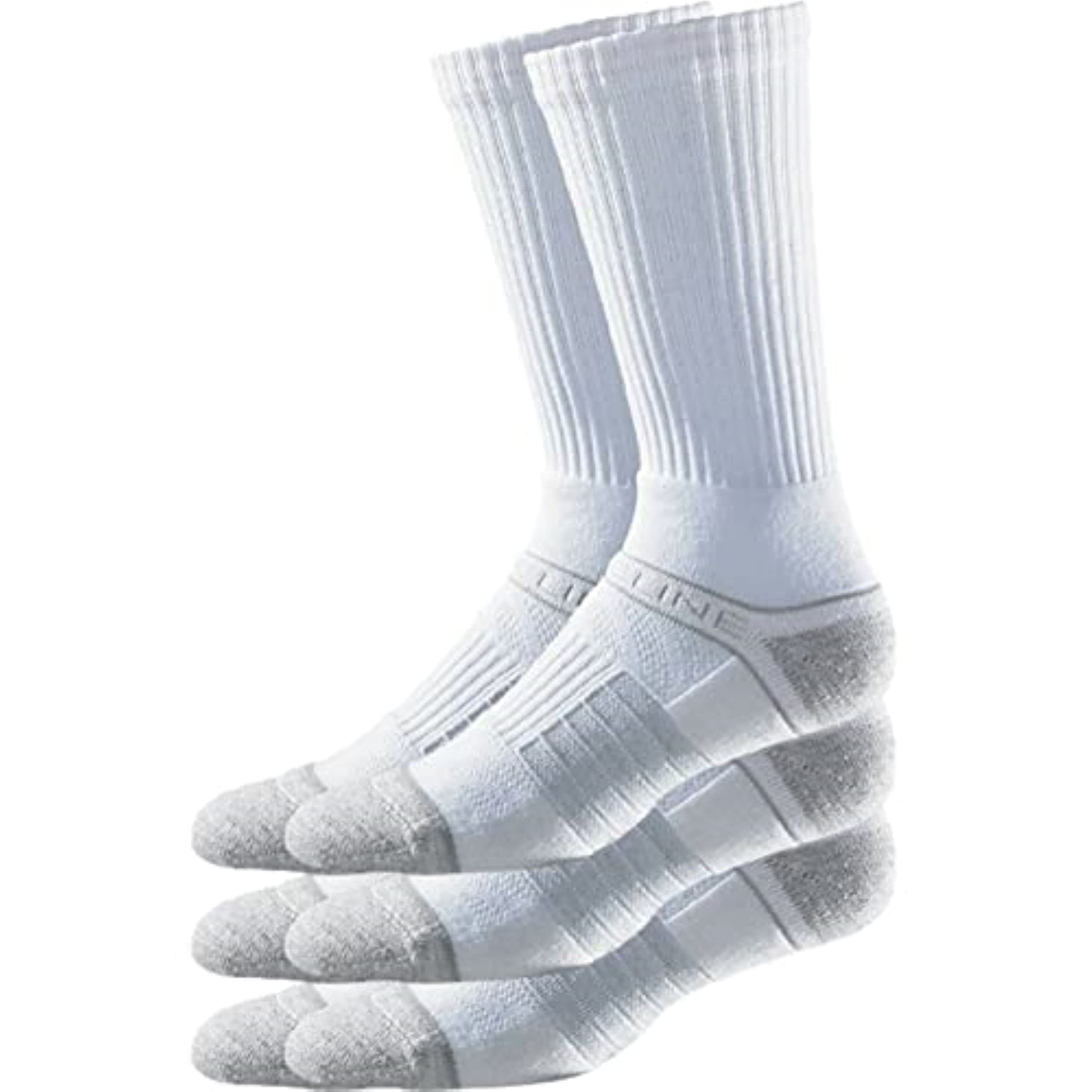 Strideline Basic Crew Socks | Quad-Ply Yarn Padding, Direct Compression and Zoned Cushioning, 3 Pack (White, Medium-Large)