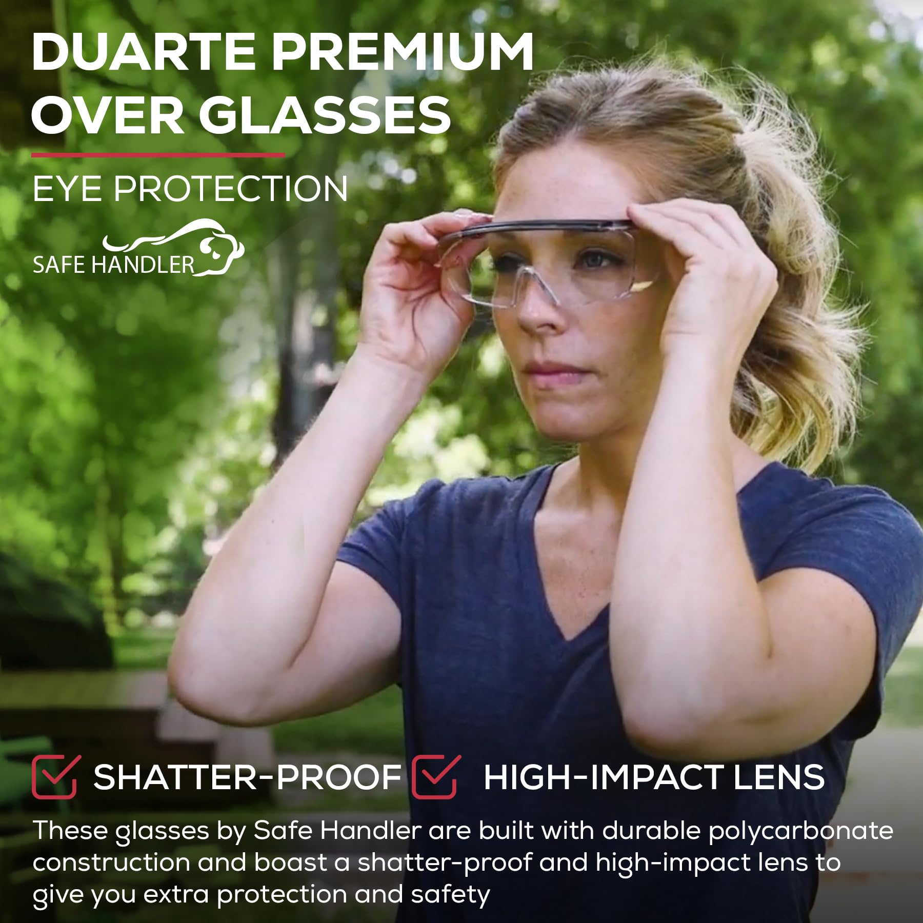 SAFE HANDLER BISON LIFE Duarte Premium Over The Glass Safety Glasses; ANSI Z87.1 Impact Resistant Polycarbonate Wraparound Lenses, with Anti-Fog & Anti-Scratch, UV400 Protection