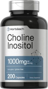 horbaach choline inositol 1000mg supplement | 200 capsules | non-gmo, gluten free