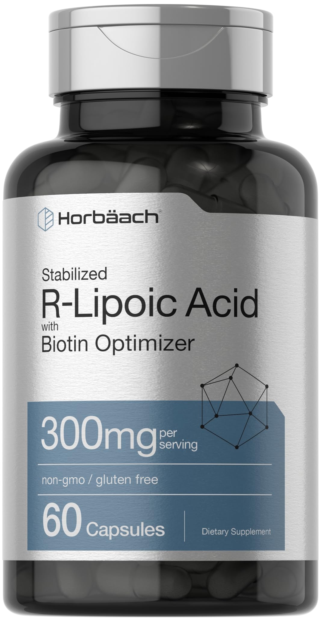 Horbäach Stabilized R-Lipoic Acid 300mg | 60 Capsules | with Biotin Optimizer | Non-GMO, Gluten Free | Na-RALA Supplement