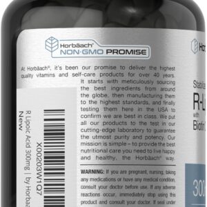 Horbäach Stabilized R-Lipoic Acid 300mg | 60 Capsules | with Biotin Optimizer | Non-GMO, Gluten Free | Na-RALA Supplement