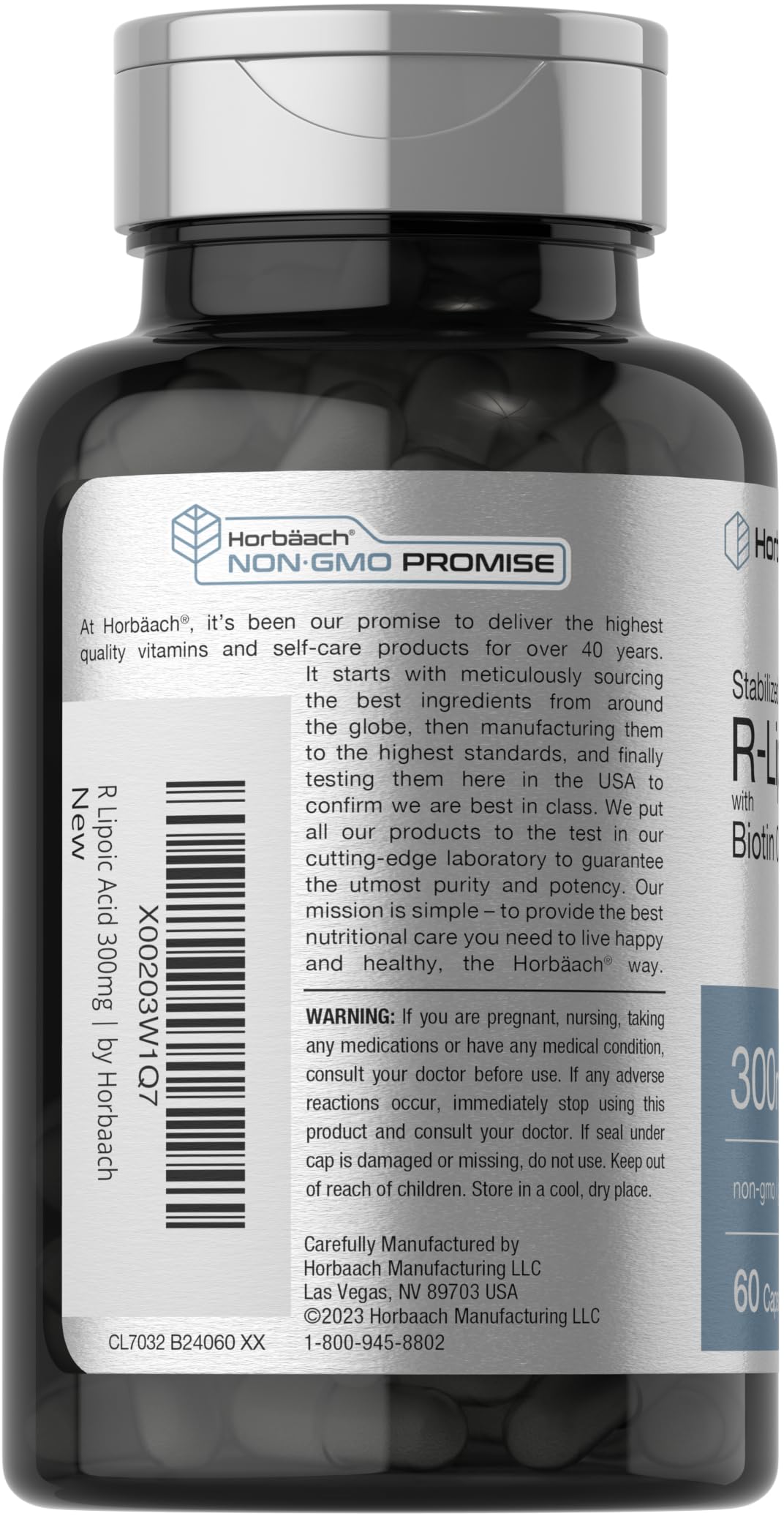 Horbäach Stabilized R-Lipoic Acid 300mg | 60 Capsules | with Biotin Optimizer | Non-GMO, Gluten Free | Na-RALA Supplement