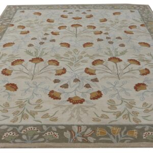 Old Hand Made Floral Bleige Tulips Traditional Style Oriental Woolen Area Rugs (8'x10')