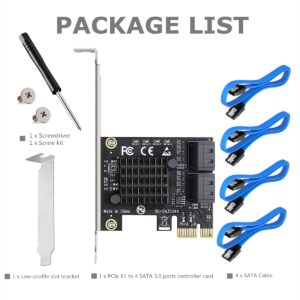 PCIe SATA Card 4 Port,PCI Express to SATA 3.0 Ports Expansion Controller Boot as System Disk for Desktop PC Support SSD and HDD with Low Profile Bracket and 4 SATA Cable