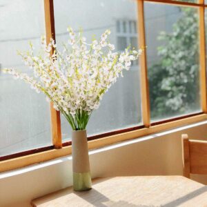 BOMAROLAN Artificial Orchid Silk Fake Flowers Faux Dancing Lady Orchids Stems Flower 10 Pcs Real Touch for Wedding Home Office Party Hotel Yard Decoration Restaurant Patio Festive Furnishing(White)