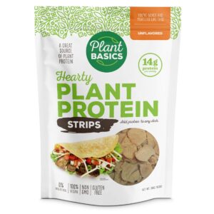 plant basics - hearty plant protein - unflavored strips, 1 lb, non-gmo, gluten free, low fat, low sodium, vegan, meat substitute