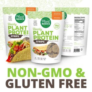 Plant Basics - Hearty Plant Protein - Unflavored Strips, 1 lb, Non-GMO, Gluten Free, Low Fat, Low Sodium, Vegan, Meat Substitute