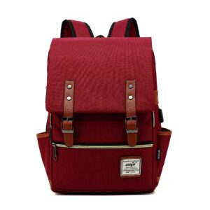 mancio slim vintage laptop backpack for women,men for travel, college, dayparks, fits up to 15.6inch notebook(red)