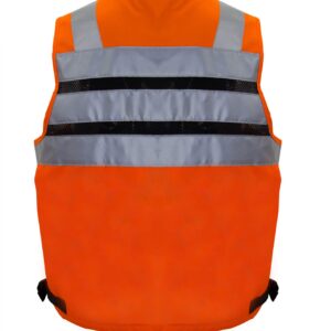 ZUJA 3M Reflective stripes Safety Vest Hi-vis Orange knitted Vest with 10 pockets Bright Construction Workwear for men and women. (Extra Large)