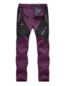 tbmpoy women's ski windproof waterproof snow pants outdoor hiking fleece lined softshell pants purple l