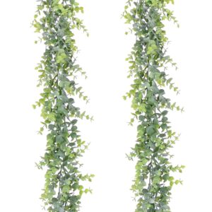 artificial vines faux eucalyptus garland, artiflr 2 pack fake eucalyptus greenery garland wedding backdrop arch wall decor, 6 feet/pcs fake hanging plant for table festival party decorations