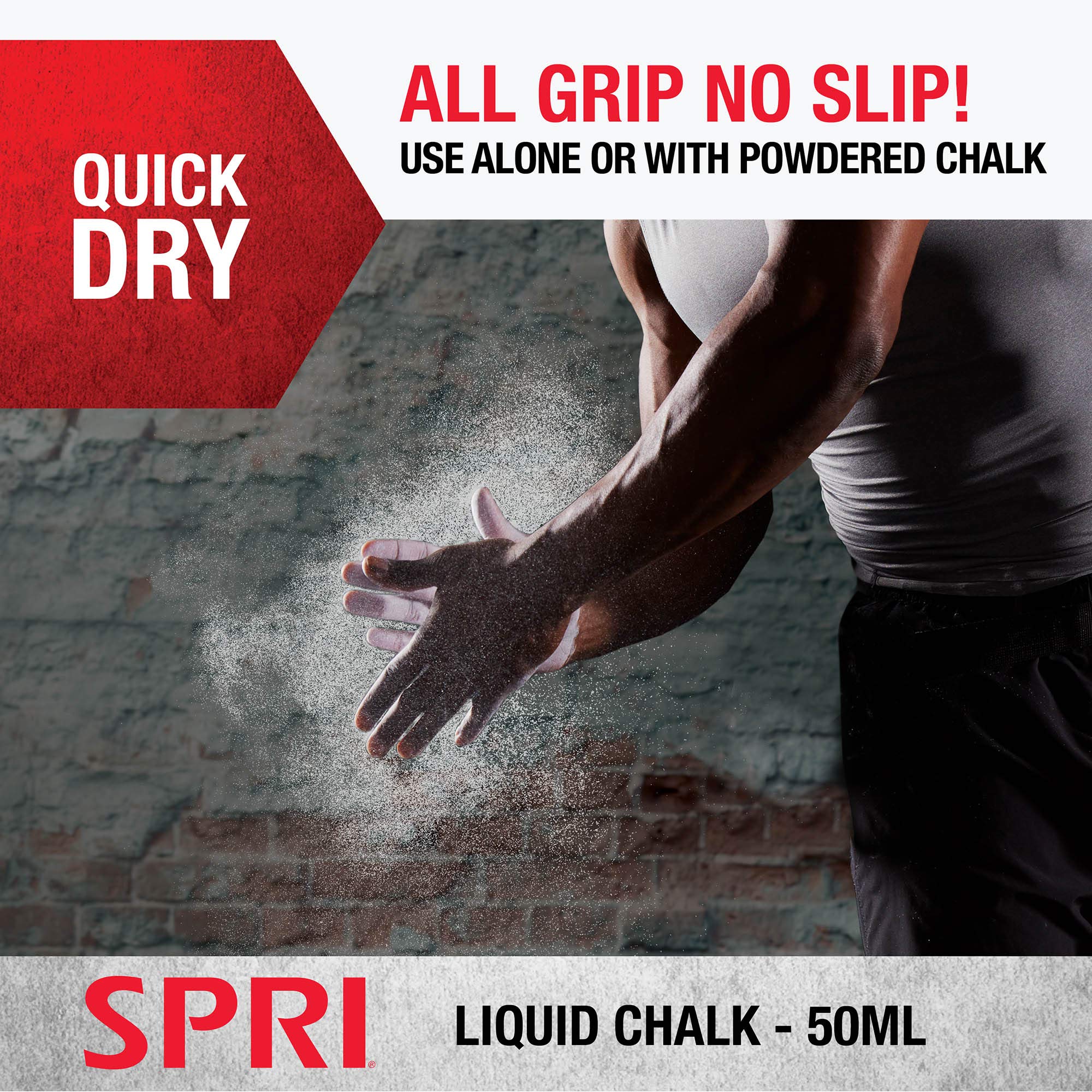 SPRI Liquid Chalk 50ml Bottle - Works as Gym Chalk, Lifting Chalk, Rock Climbing Chalk, Weightlifting Chalk - Dries Instantly, Use Alone or with Powdered Chalk Ball or Bag