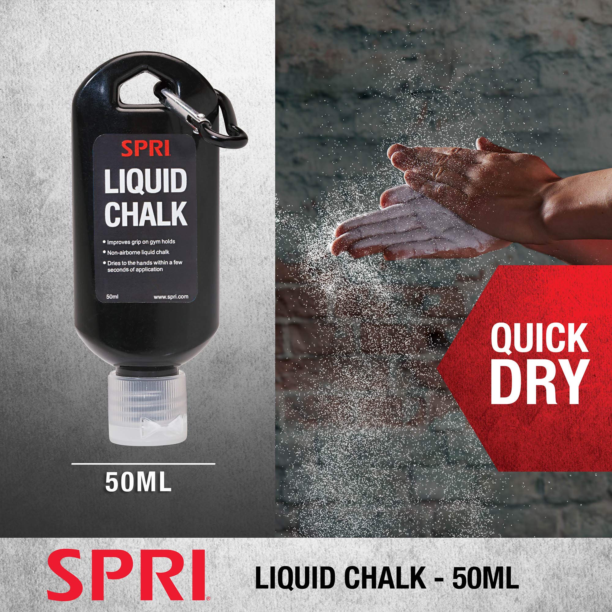 SPRI Liquid Chalk 50ml Bottle - Works as Gym Chalk, Lifting Chalk, Rock Climbing Chalk, Weightlifting Chalk - Dries Instantly, Use Alone or with Powdered Chalk Ball or Bag