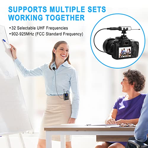 HOTEC UHF Wireless Headset Microphone/Lavalier Lapel Mic with Bodypack Transmitter and Mini Rechargeable Receiver 1/4" Output for Vlogging or Speech