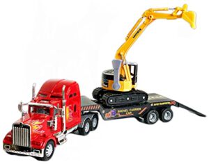 big daddy big rig heavy duty tractor trailer low boy transport flat bed & excavator toy trucks combo series