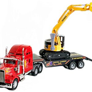 Big Daddy Big Rig Heavy Duty Tractor Trailer Low Boy Transport Flat Bed & Excavator Toy Trucks COMBO series