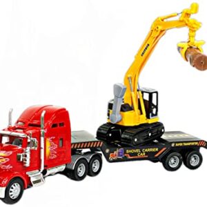 Big Daddy Big Rig Heavy Duty Tractor Trailer Low Boy Transport Flat Bed & Excavator Toy Trucks COMBO series