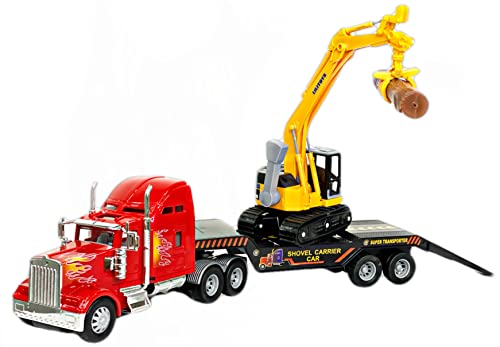 Big Daddy Big Rig Heavy Duty Tractor Trailer Low Boy Transport Flat Bed & Excavator Toy Trucks COMBO series