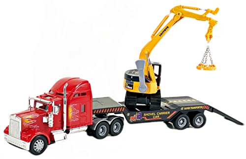 Big Daddy Big Rig Heavy Duty Tractor Trailer Low Boy Transport Flat Bed & Excavator Toy Trucks COMBO series