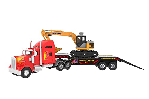 Big Daddy Big Rig Heavy Duty Tractor Trailer Low Boy Transport Flat Bed & Excavator Toy Trucks COMBO series