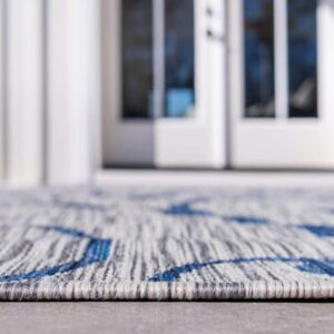 Unique Loom Outdoor Botanical Collection Area Rug - Curl (7' 1" x 10' Rectangle, Gray/ Navy Blue)