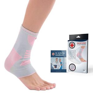 doctor developed ankle brace/compression sleeve/ankle support - & doctor written handbook - protector/guard with silicon gel pad for foot support [single] (pink/grey, m)