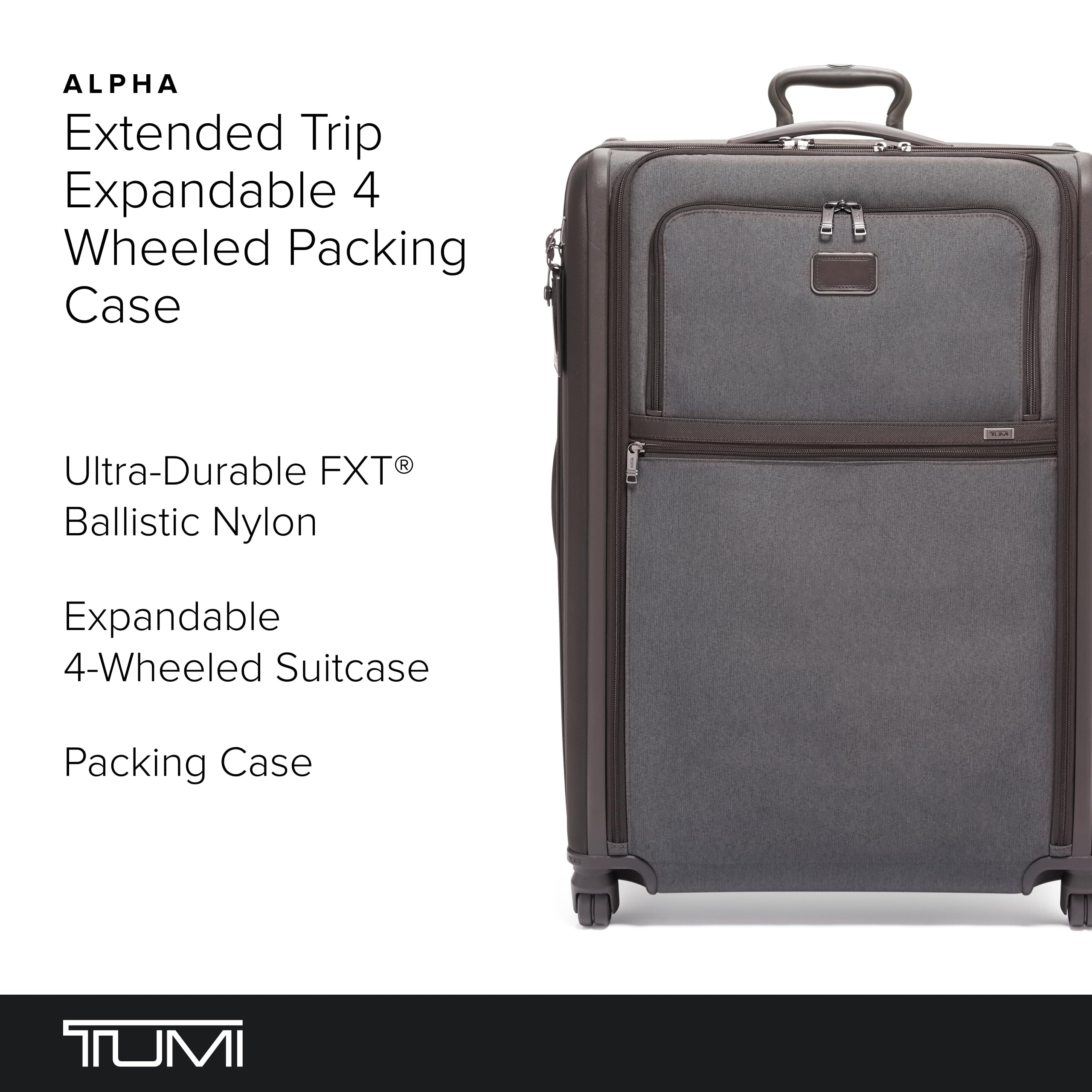 TUMI - Alpha Extended Trip Expandable 4-Wheeled Packing Case Suitcase - Great for Extended Travel of Shared Packing - Rolling Luggage for Men and Women - Anthracite