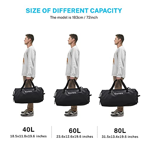 Gonex 60L Extra Large Waterproof Duffle Travel Dry Duffel Bag Heavy Duty Bag with Durable Straps & Handles for Kayaking Paddleboarding Boating Rafting Fishing Black