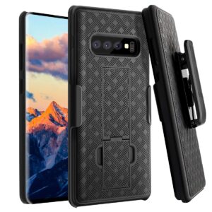 galaxy s10 plus case, fingic s10 plus combo shell holster case slim fit shell with swivel belt clip holster bulit-in kickstand protective cover for samsung galaxy s10 plus 6.4 inch - black