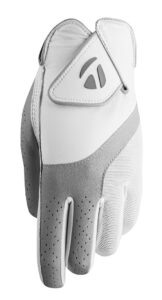 taylormade 2019 kalea women's golf glove, white/gray, worn on left hand, medium