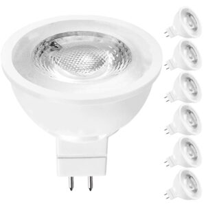 luxrite mr16 led bulb 50w equivalent, 12v, 5000k bright white dimmable, 500 lumens, gu5.3 led spotlight bulb 6.5w, enclosed fixture rated, perfect for track and home lighting (6 pack)