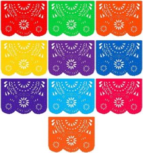 rico rico - plastic papel picado 1 pack, ideal for a mexican fiesta, cinco de mayo, mexican themed party and fiesta party decorations,16 feet long - 10 unique designs.